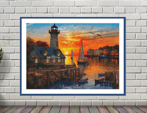 Watercolor Lighthouse PDF Counted Cross Stitch Pattern - Etsy