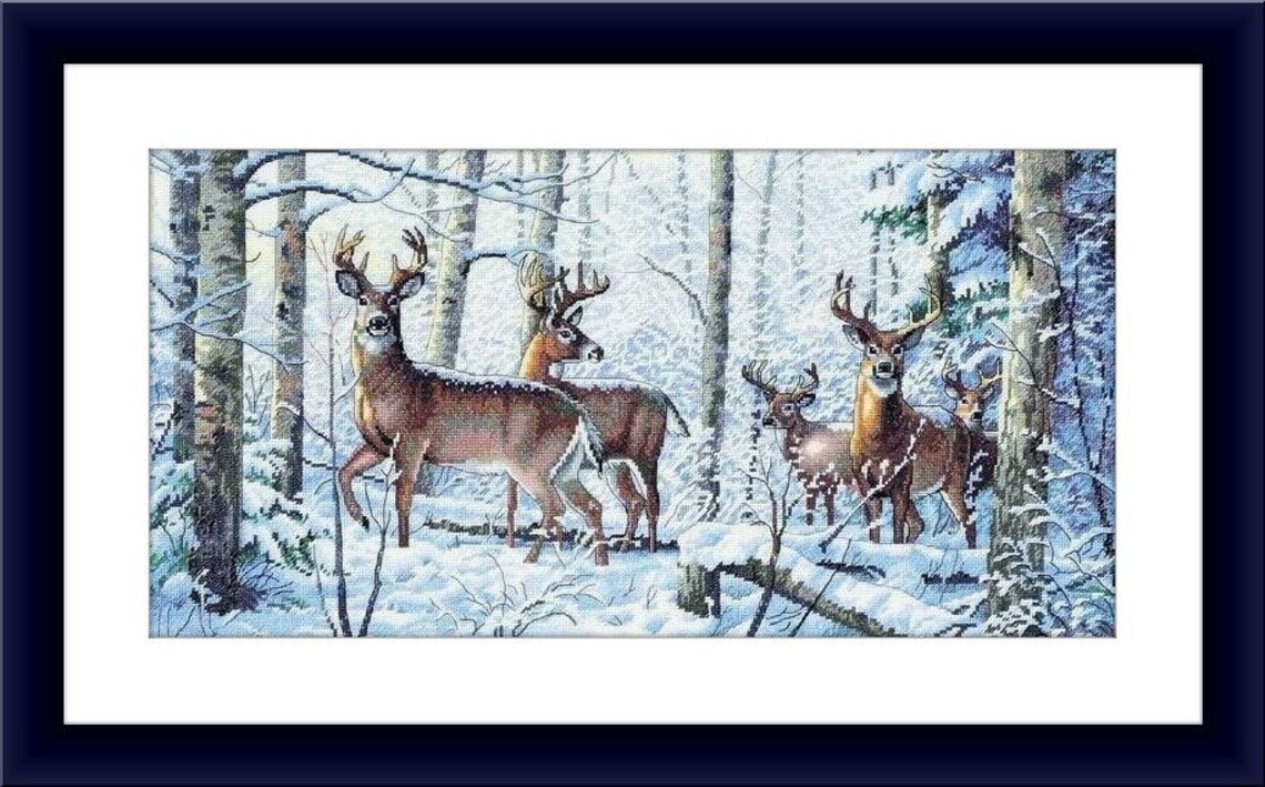 Woodland Deer Counted Cross Stitch Pattern PDF Winter Landscape Digital ...