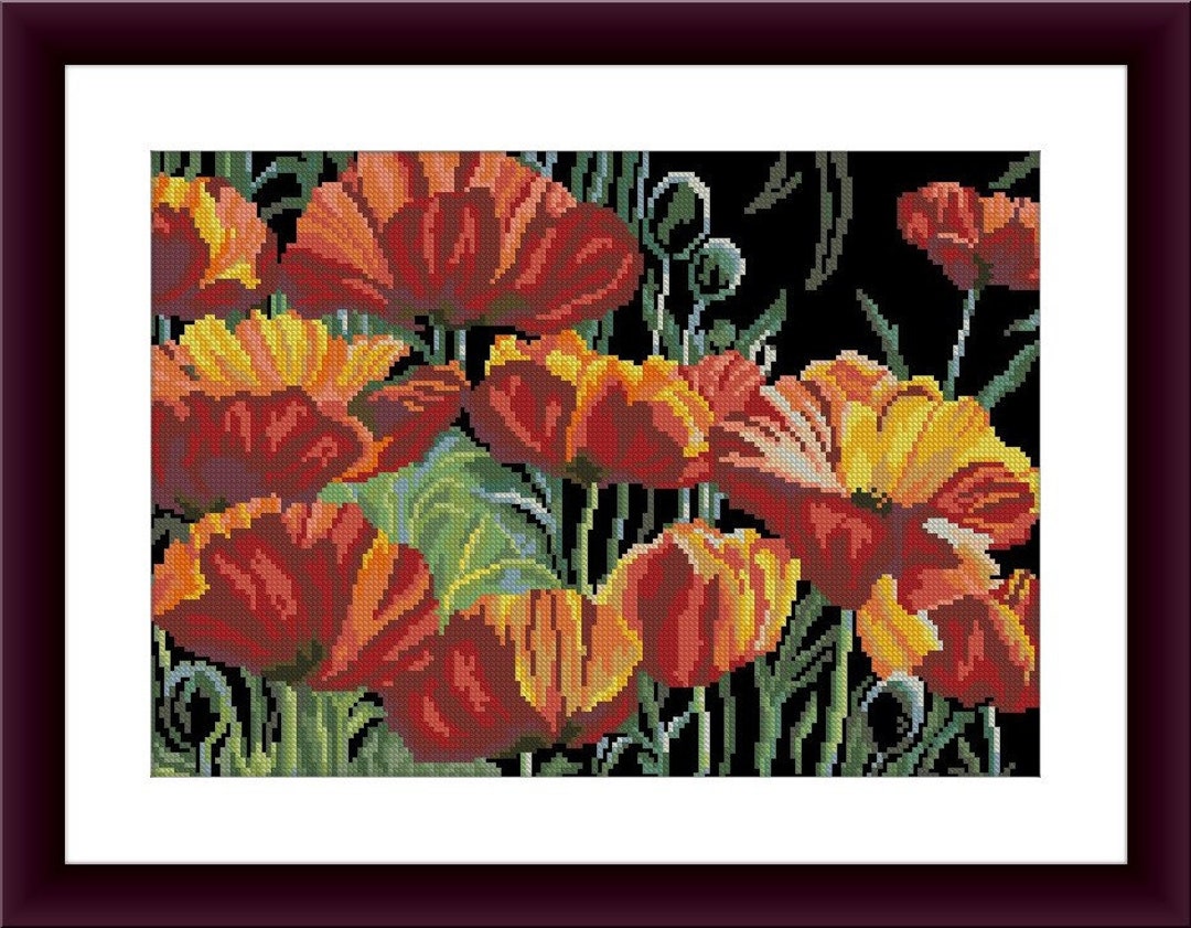 Red Poppy PDF Counted Cross Stitch Pattern Summer Poppy Still Life ...