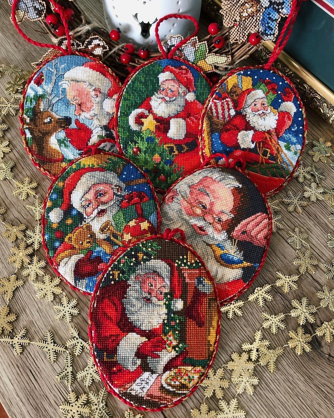 Santa Christmas Ornaments PDF Counted Cross Stitch Pattern Holiday ...