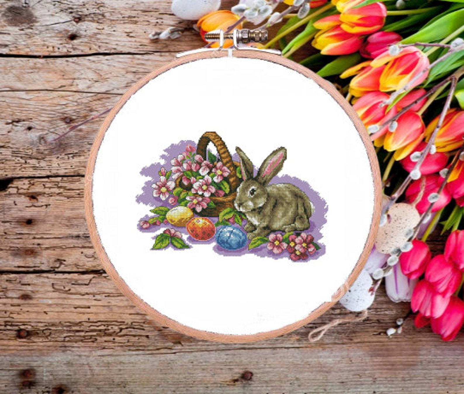 Easter Bunny Counted Cross Stitch Pattern Easter Eggs and | Etsy