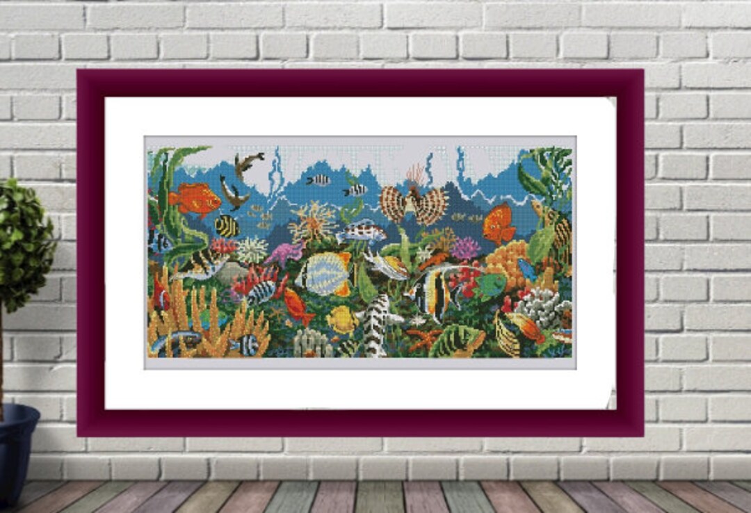 Aquarium PDF Counted Cross Stitch Pattern Under the Water Digital Cross ...