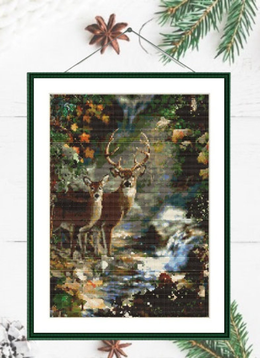 Woodland Deer Counted Cross Stitch Pattern PDF Winter Landscape Digital ...