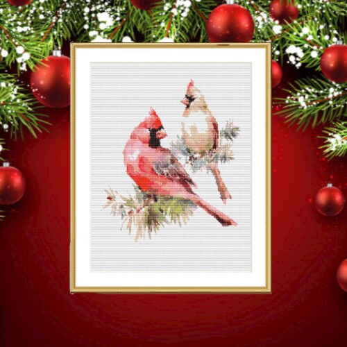 Christmas Red Cardinal Birds PDF Counted Cross Stitch Pattern - Etsy