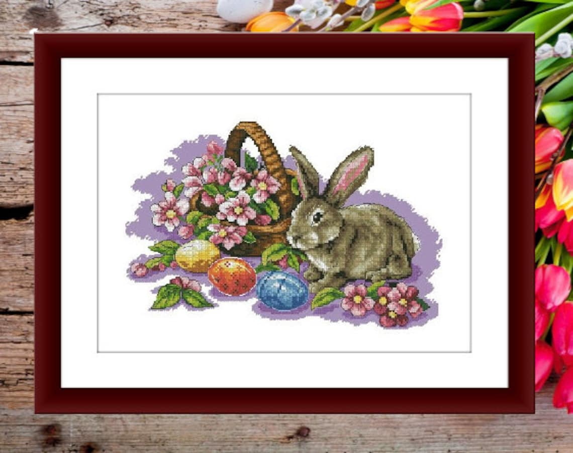 Easter Bunny Counted Cross Stitch Pattern Easter Eggs and | Etsy