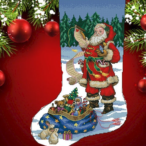 Cross Stitch Pattern Christmas Stocking Santa Claus Cross | Etsy