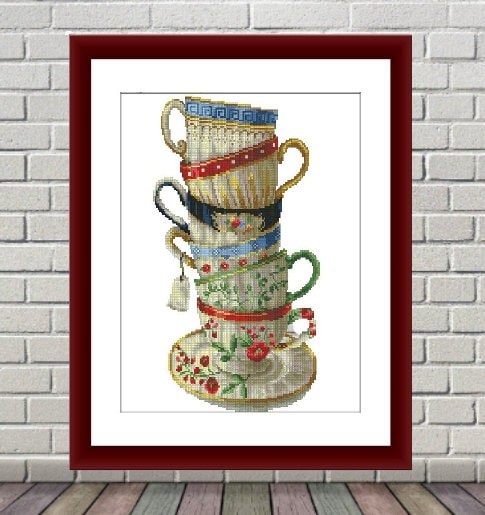 Kitchen Cups PDF Counted Cross Stitch Pattern Tea Cups Digital - Etsy