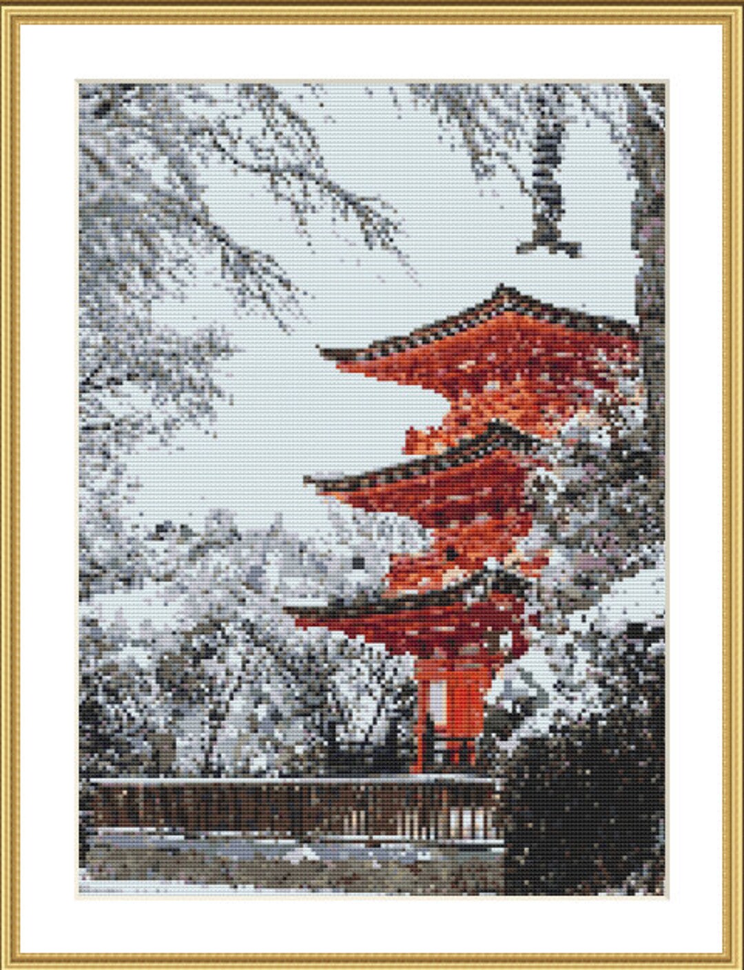 Japanese Pagoda PDF Counted Cross Stitch Pattern Watercolor Japanese ...