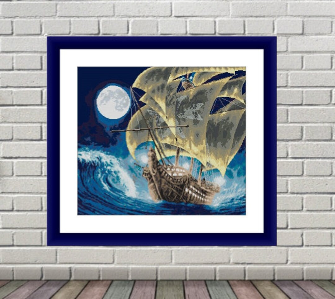 Storm PDF Counted Cross Stitch Pattern Boat Seascape Digital - Etsy