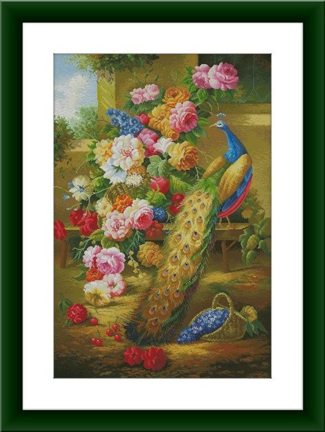 Peacock PDF Counted Cross Stitch Pattern Japanese Birds Digital Cross ...