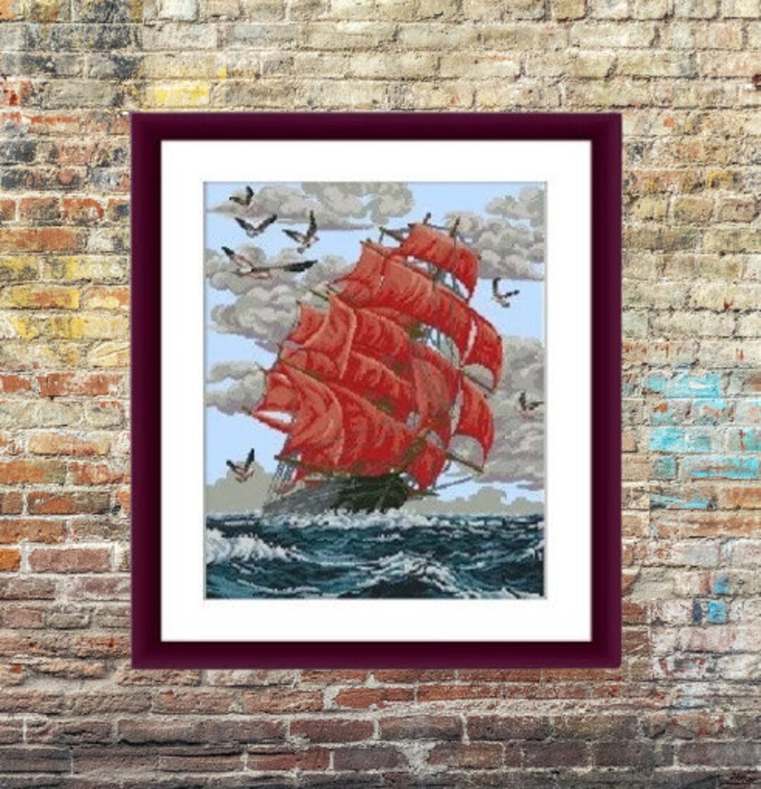 Boat PDF Counted Cross Stitch Pattern Sea Landscape Digital Cross ...