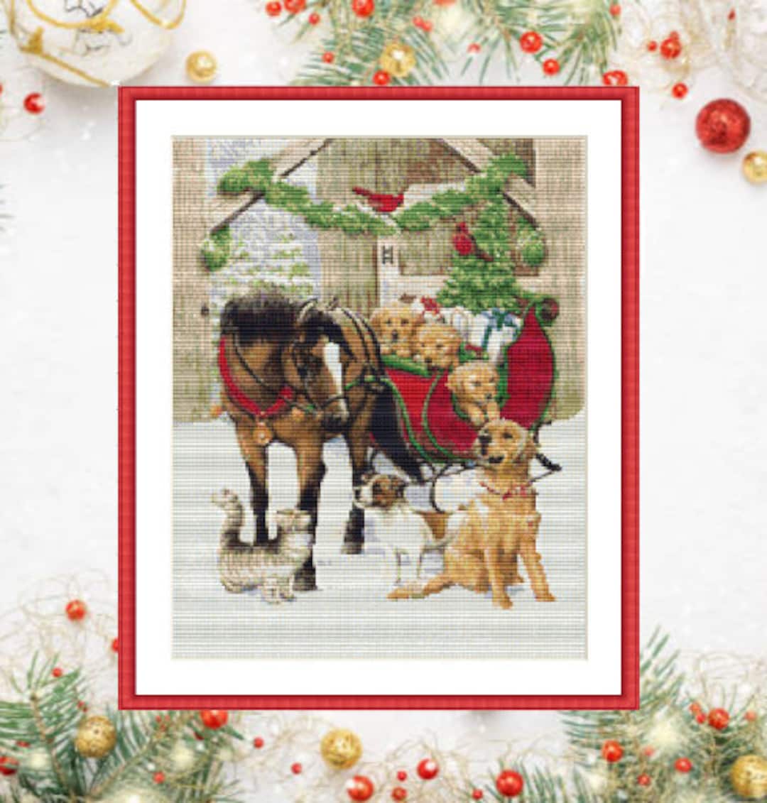 Christmas Eve PDF Counted Cross Stitch Pattern Xmas Fun Winter Cardinal ...