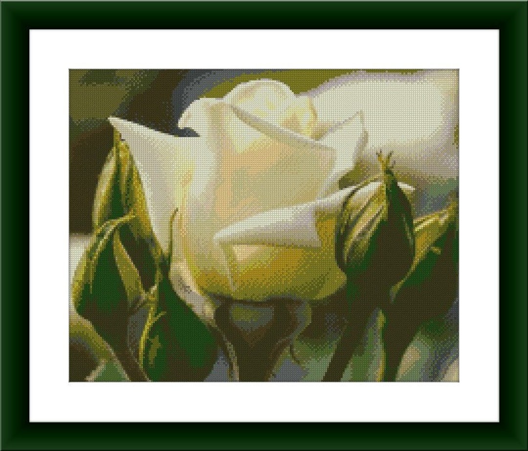 White Rose Still Life Counted Cross Stitch Pattern Pdf Flower Digital X ...