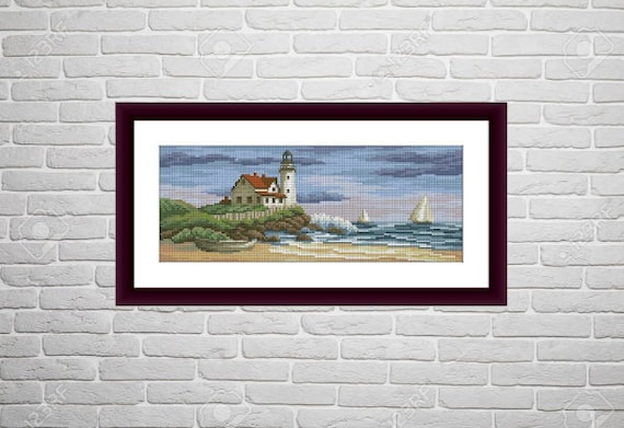 Lighthouse PDF Counted Cross Stitch Pattern Sea View Digital | Etsy