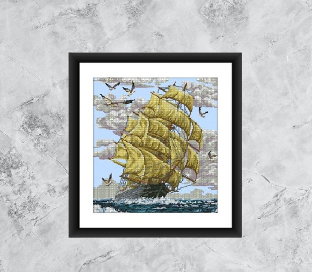 Boat PDF Counted Cross Stitch Pattern Sea Landscape Digital Cross ...