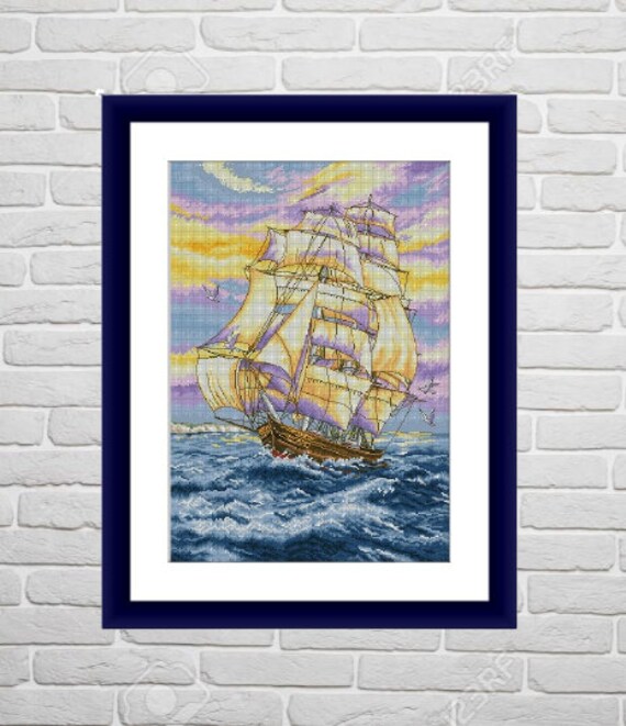 Craft Supplies & Tools Boat PDF Counted cross stitch pattern Sea ...