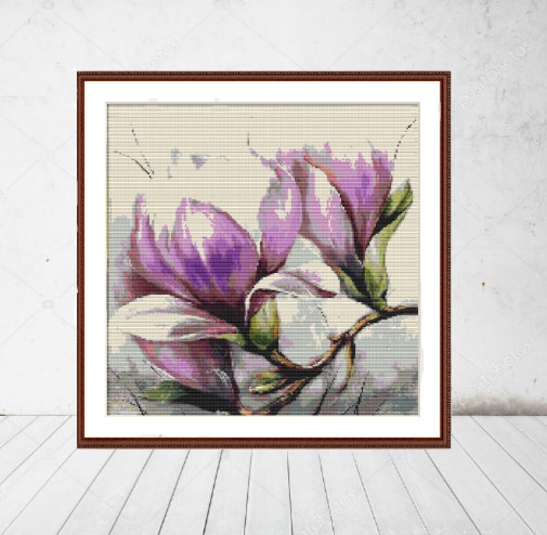 Blooming Magnolia Counted Cross Stitch Pattern Pdf Flower Digital X ...