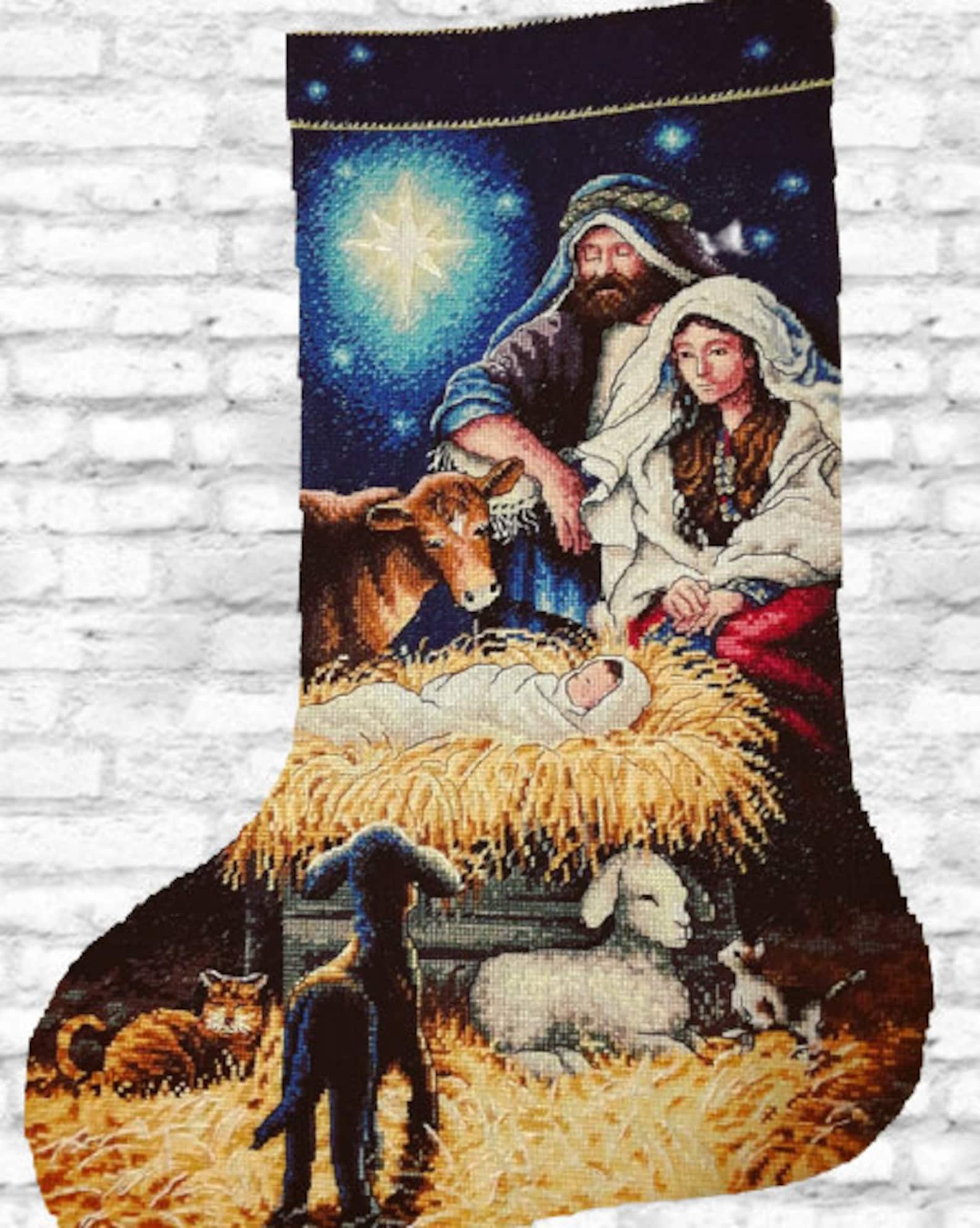 Christmas Stocking Holy Nativity PDF Counted Cross Stitch - Etsy