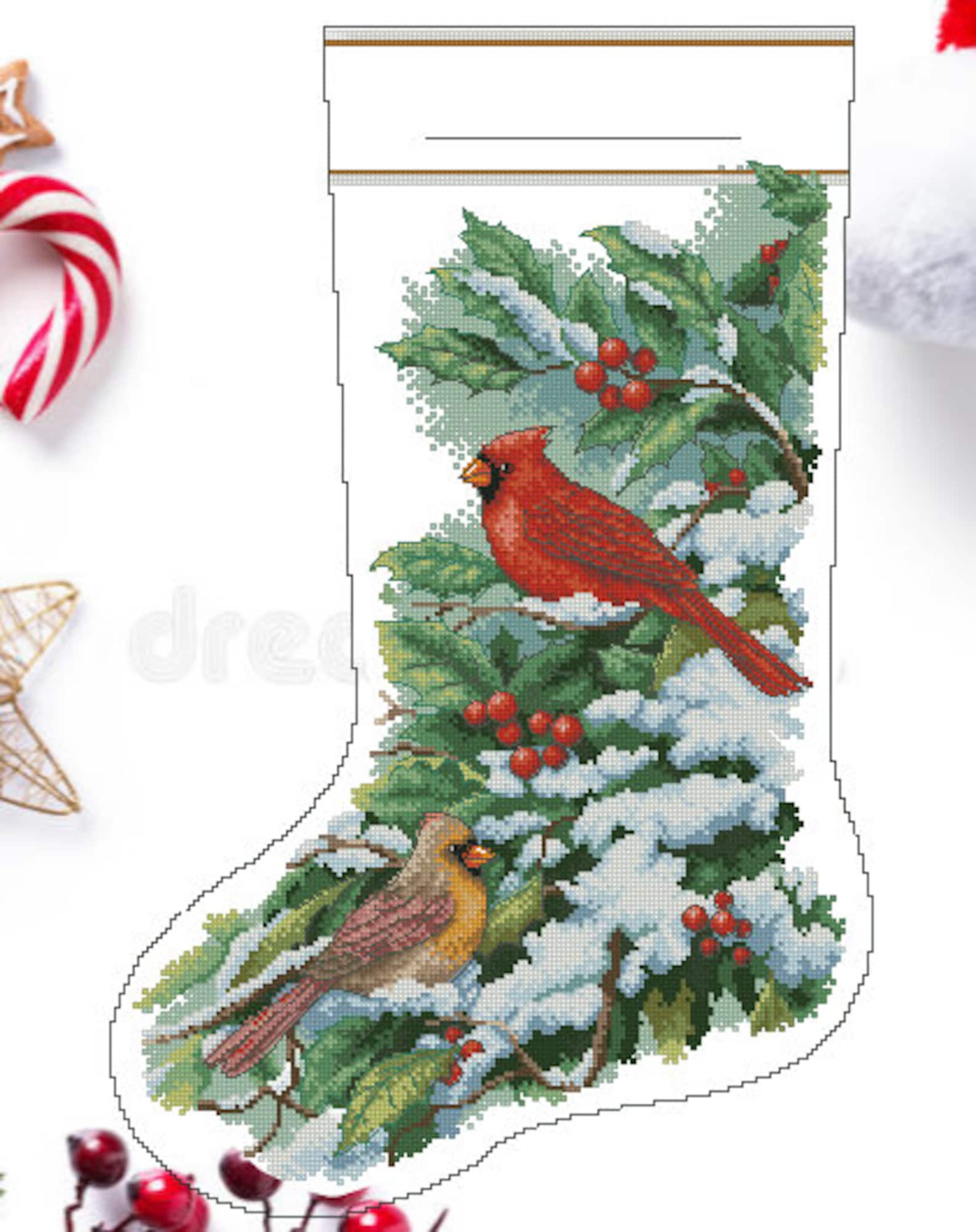 Christmas Stocking Red Cardinal PDF Counted Cross Stitch - Etsy