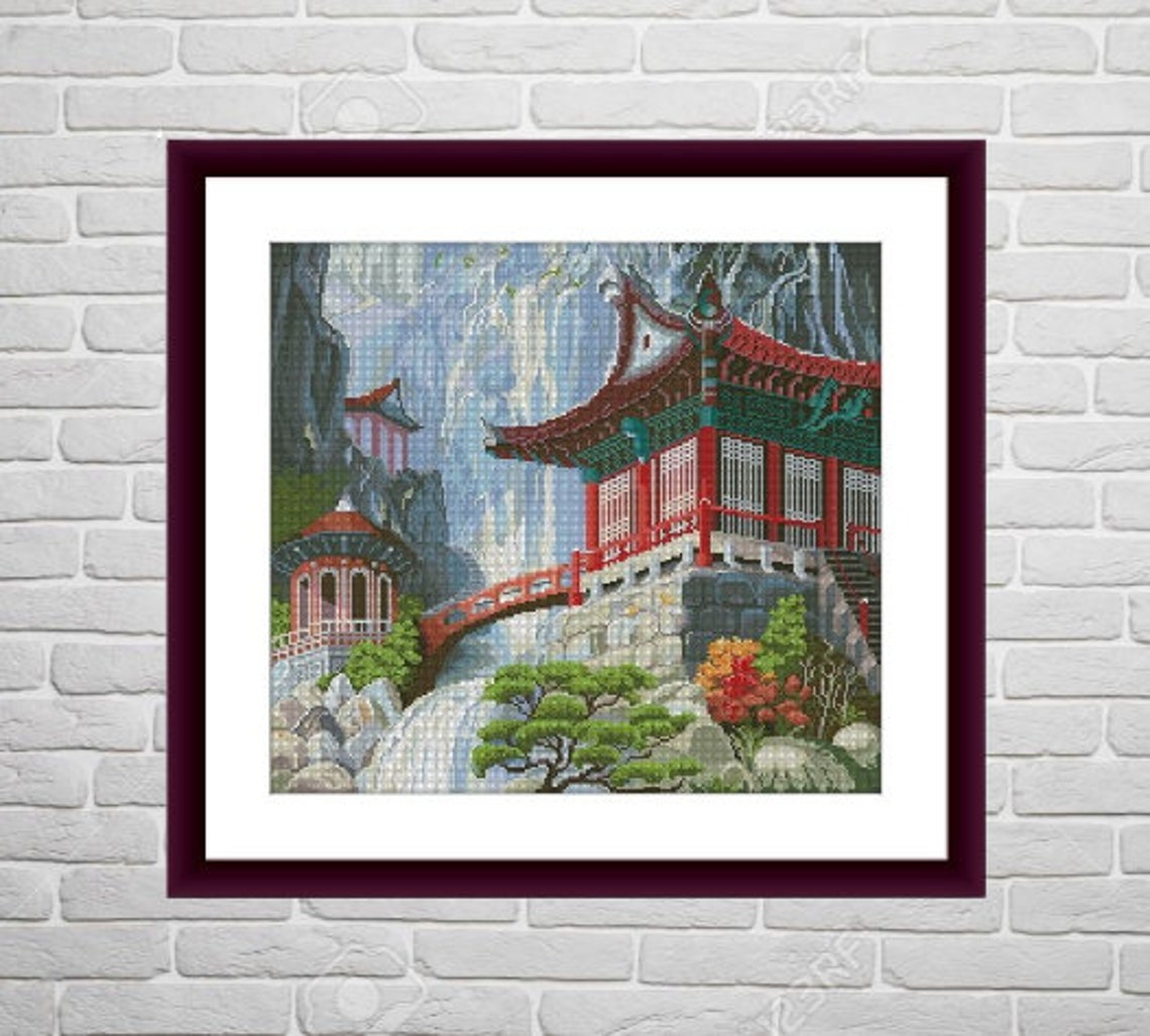 Japanese Pagoda PDF Counted Cross Stitch Pattern Watercolor Japanese ...