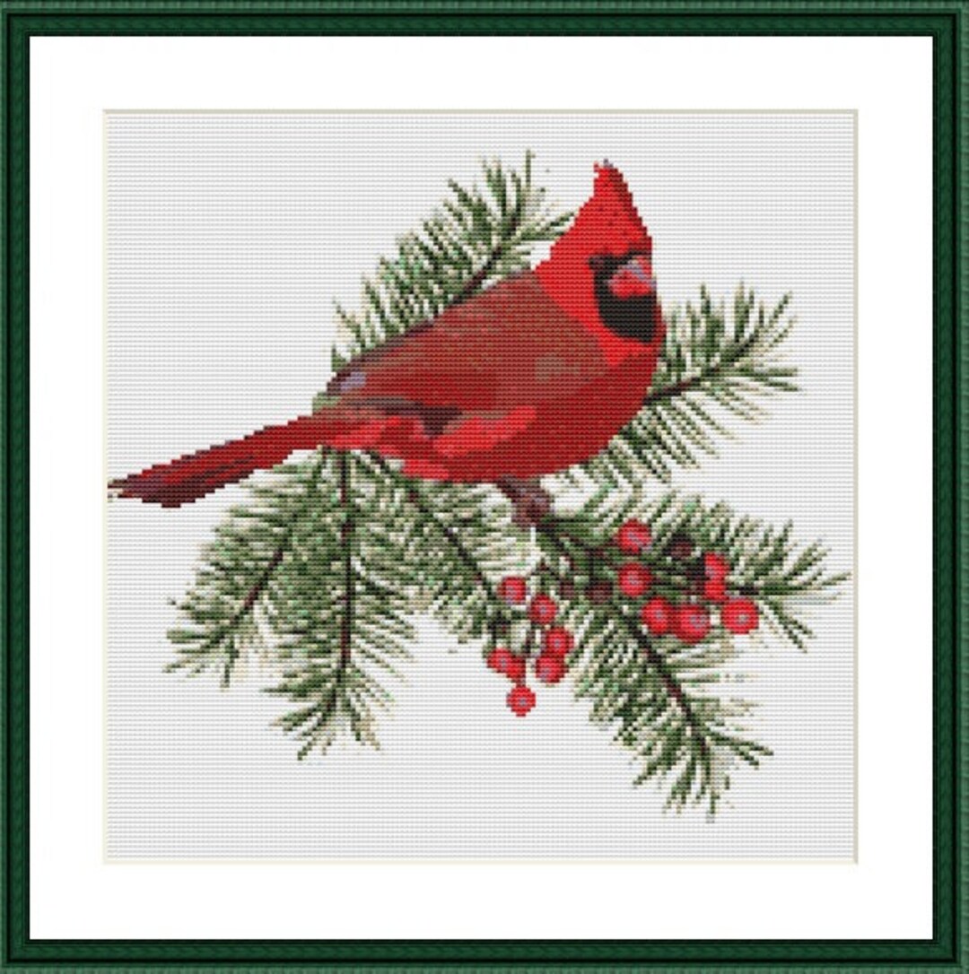 Christmas Red Cardinal Birds PDF Counted Cross Stitch Pattern Holiday ...