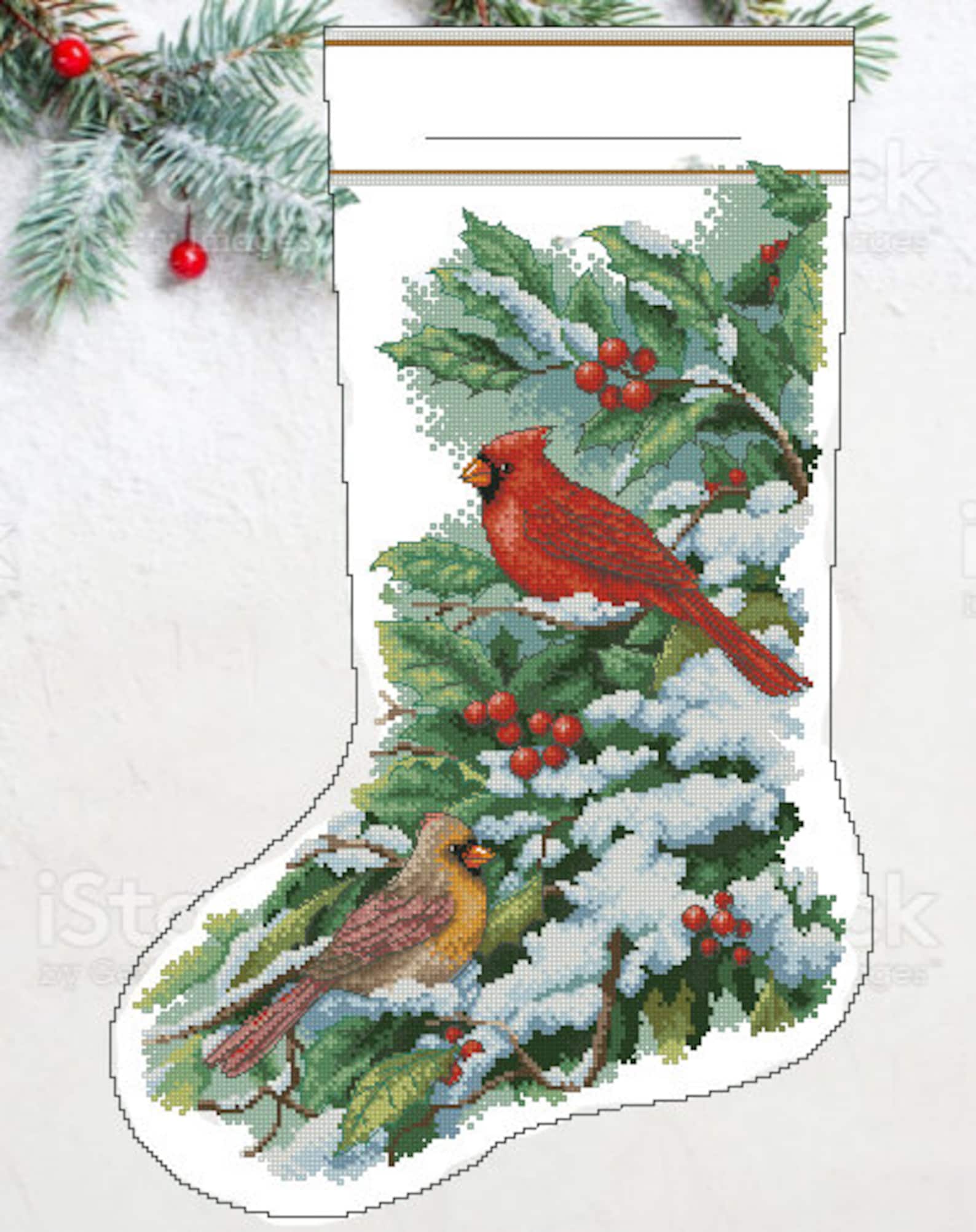 Christmas Stocking Red Cardinal PDF Counted Cross Stitch Pattern ...