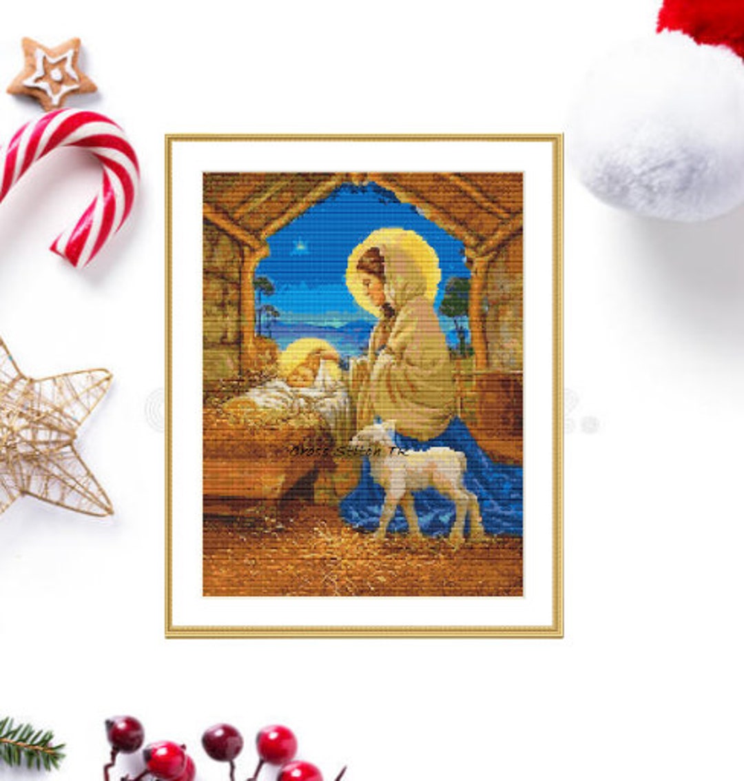 Christmas Eve PDF Counted Cross Stitch Pattern Nativity Scene Holiday ...