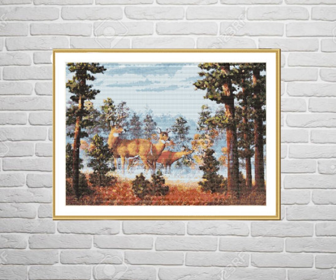 Woodland Deer Counted Cross Stitch Pattern PDF Winter Landscape Digital ...