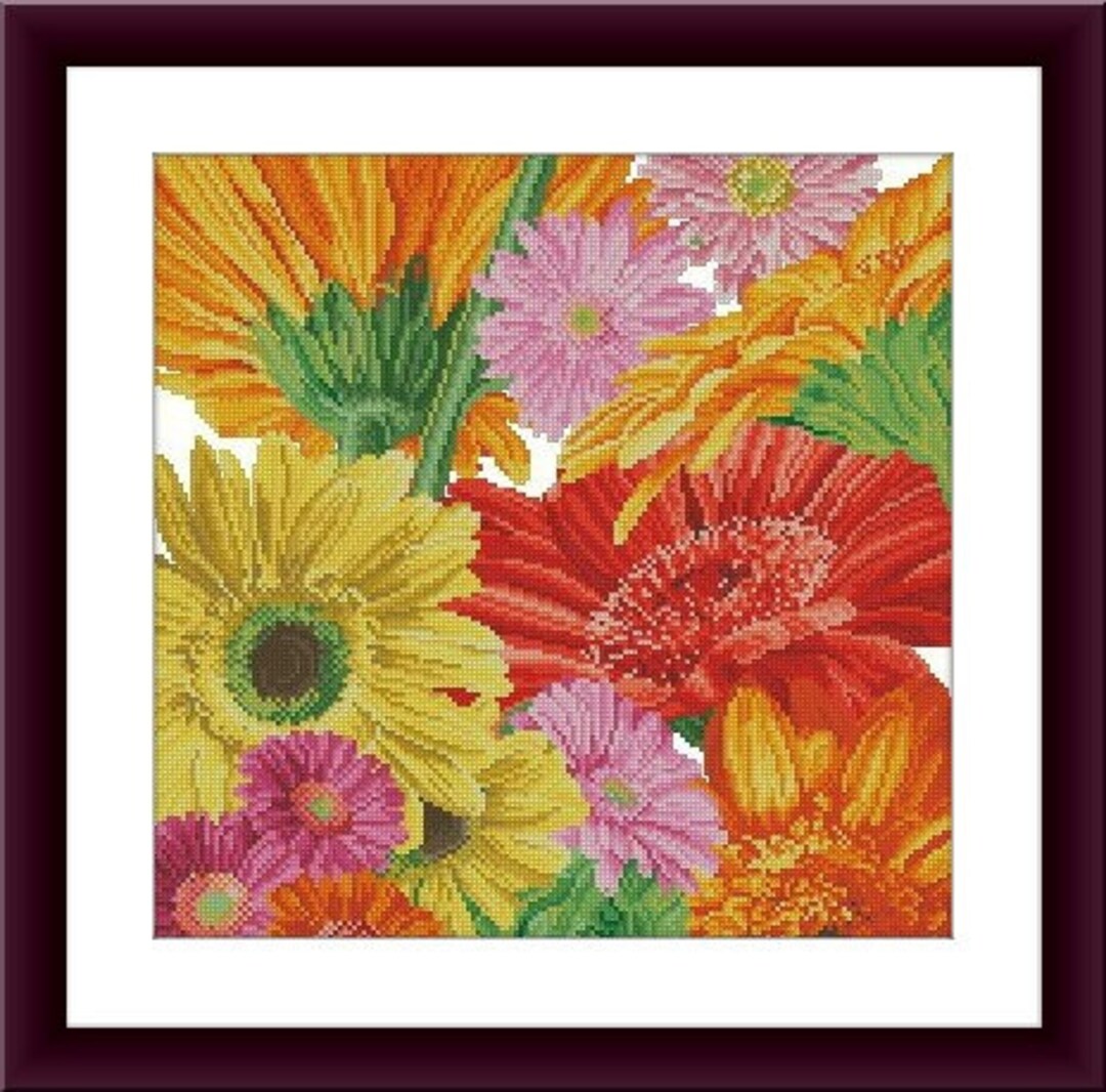 Daisies Flower PDF Counted Cross Stitch Pattern Watercolor Bouquet ...