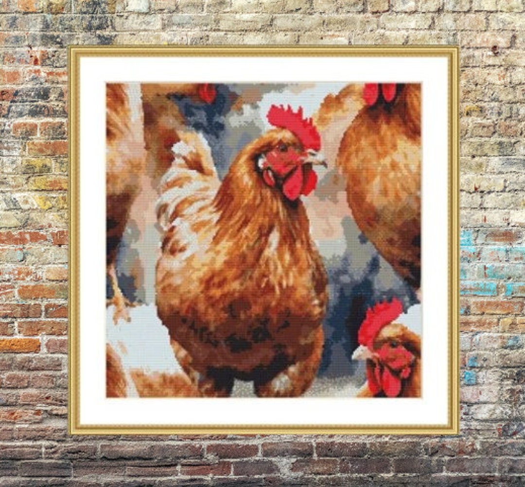 Watercolor Hen PDF Counted Cross Stitch Pattern Country Birds Digital ...