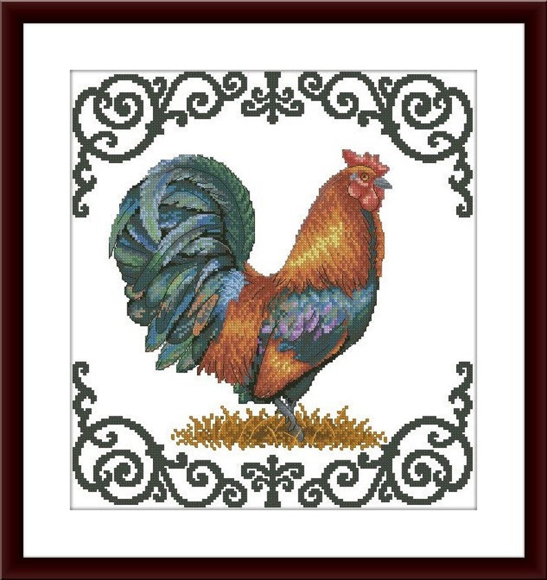 Rooster PDF Counted Cross Stitch Pattern Country Birds Digital - Etsy