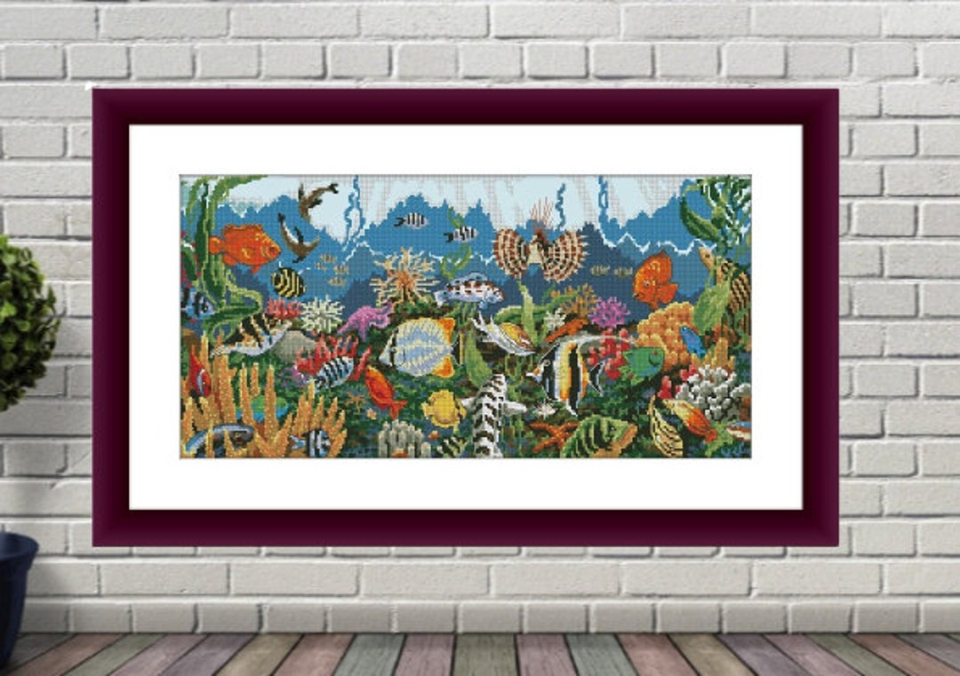 Aquarium PDF Counted Cross Stitch Pattern Under the Water Digital Cross ...