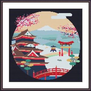 Japanese Pagoda PDF Counted Cross Stitch Pattern Watercolor Japanese ...