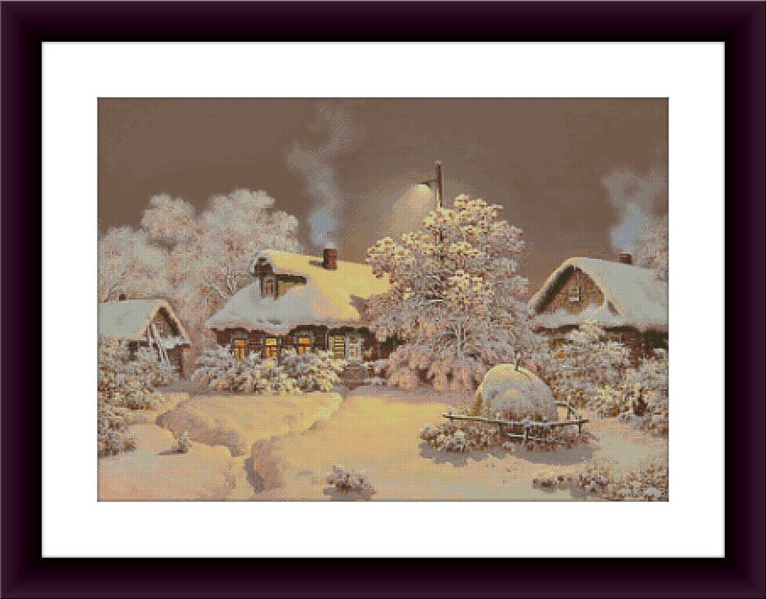 Winter Night Counted Cross Stitch Pattern Winter Landscape Digital ...