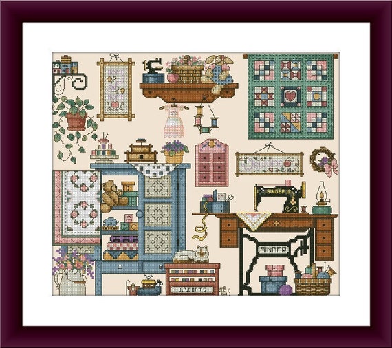 Sewing Machine sampler Counted cross stitch pattern pdf Digital cross ...