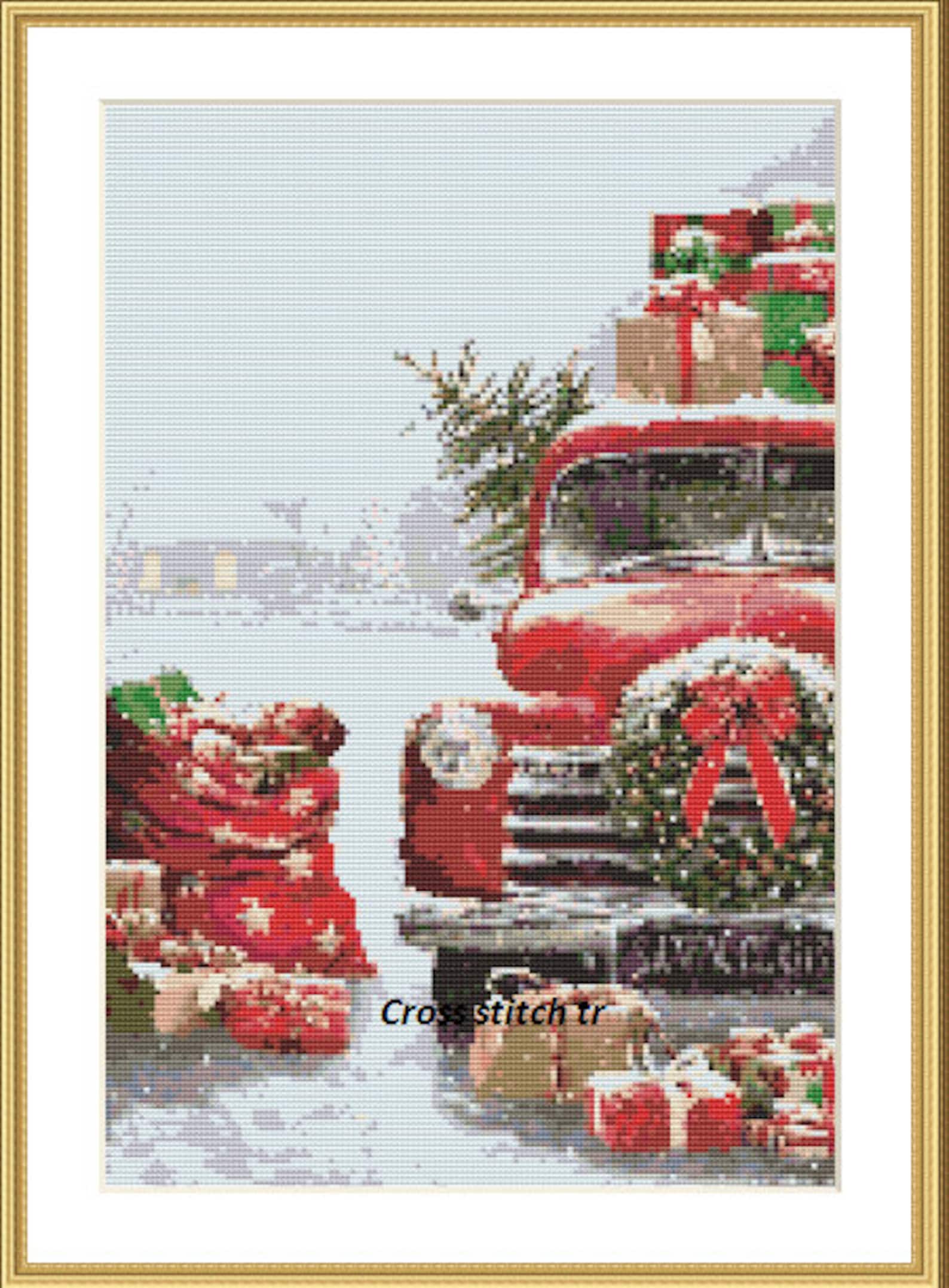 Christmas Red Truck PDF Counted Cross Stitch Pattern Christmas Farm ...