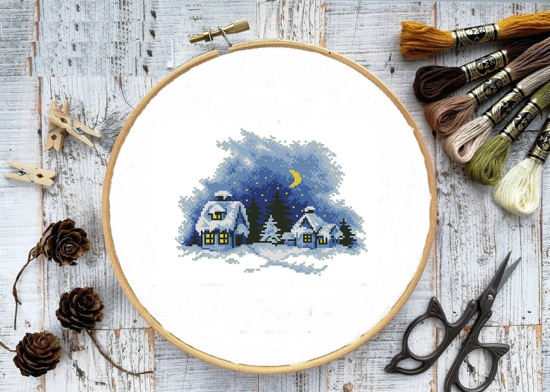 Winter Night PDF Counted Cross Stitch Pattern Christmas Eve Digital ...