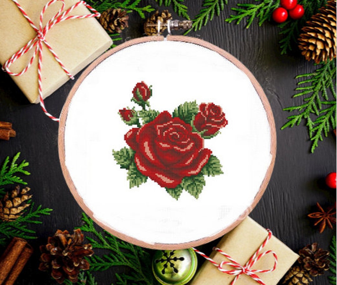 Red Rose PDF Counted Cross Stitch Pattern Pdf Flower Digital X Stitch ...
