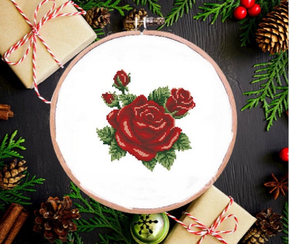 Red Rose PDF Counted Cross Stitch Pattern Pdf Flower Digital X - Etsy