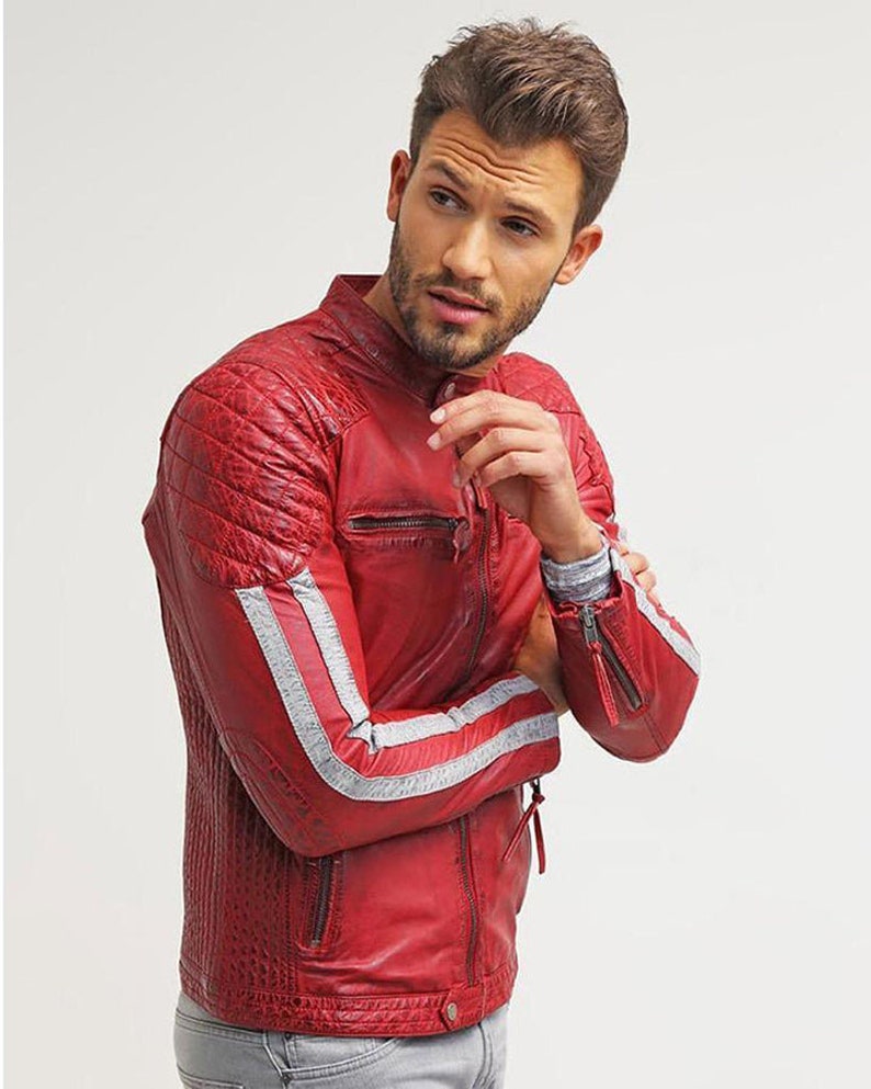 Men's Red Quilted Leather Jacket / Leather Jacket for Men / Red Real ...