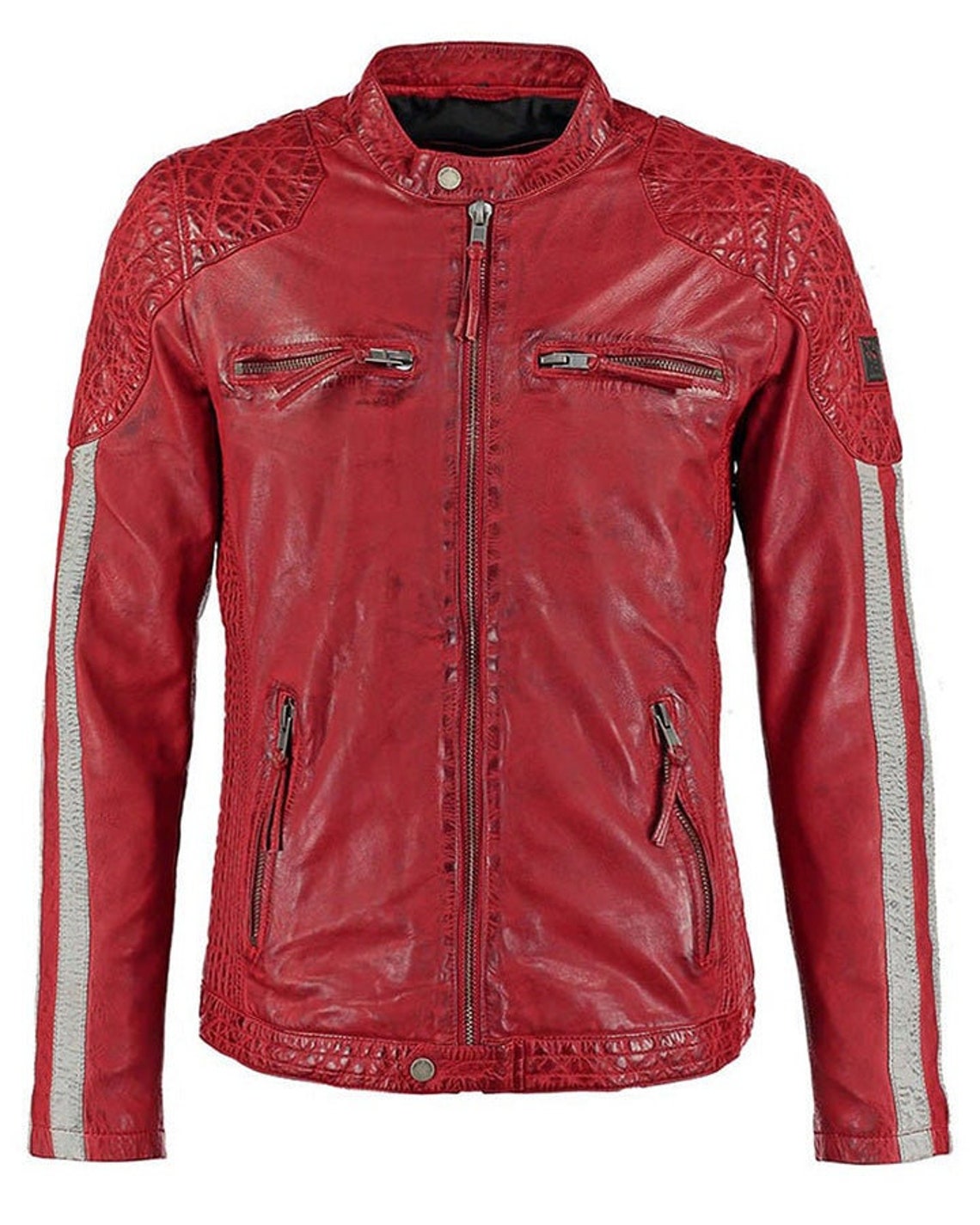 Men's Red Quilted Leather Jacket / Leather Jacket for Men / Red Real ...