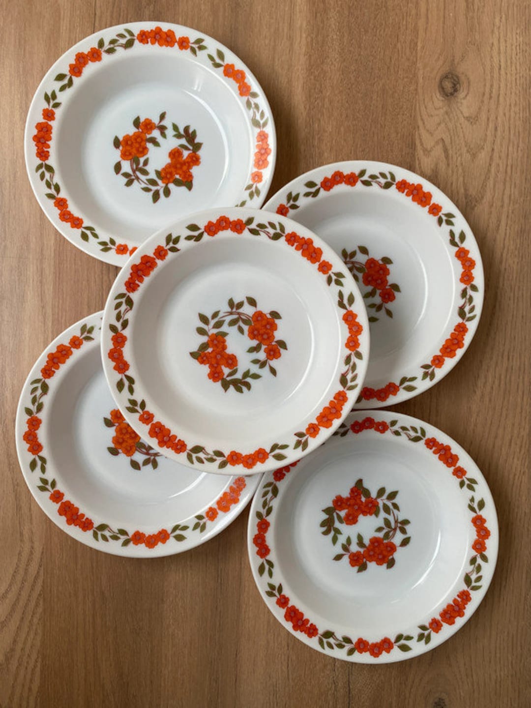 ARCOPAL 5 Soup Plates Orange Blossom Collection Vintage Design From the ...