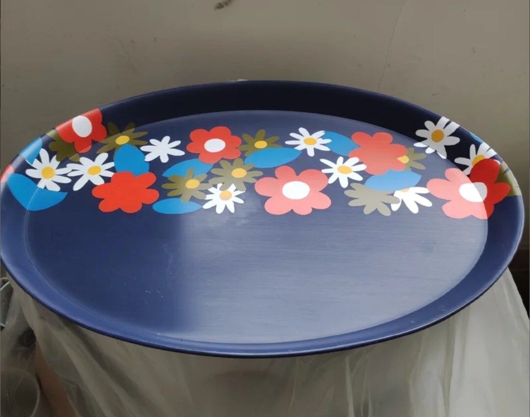 GUZZINI Tray With Flowers - 1980s Vintage - Blue Plastic - A Classic ...