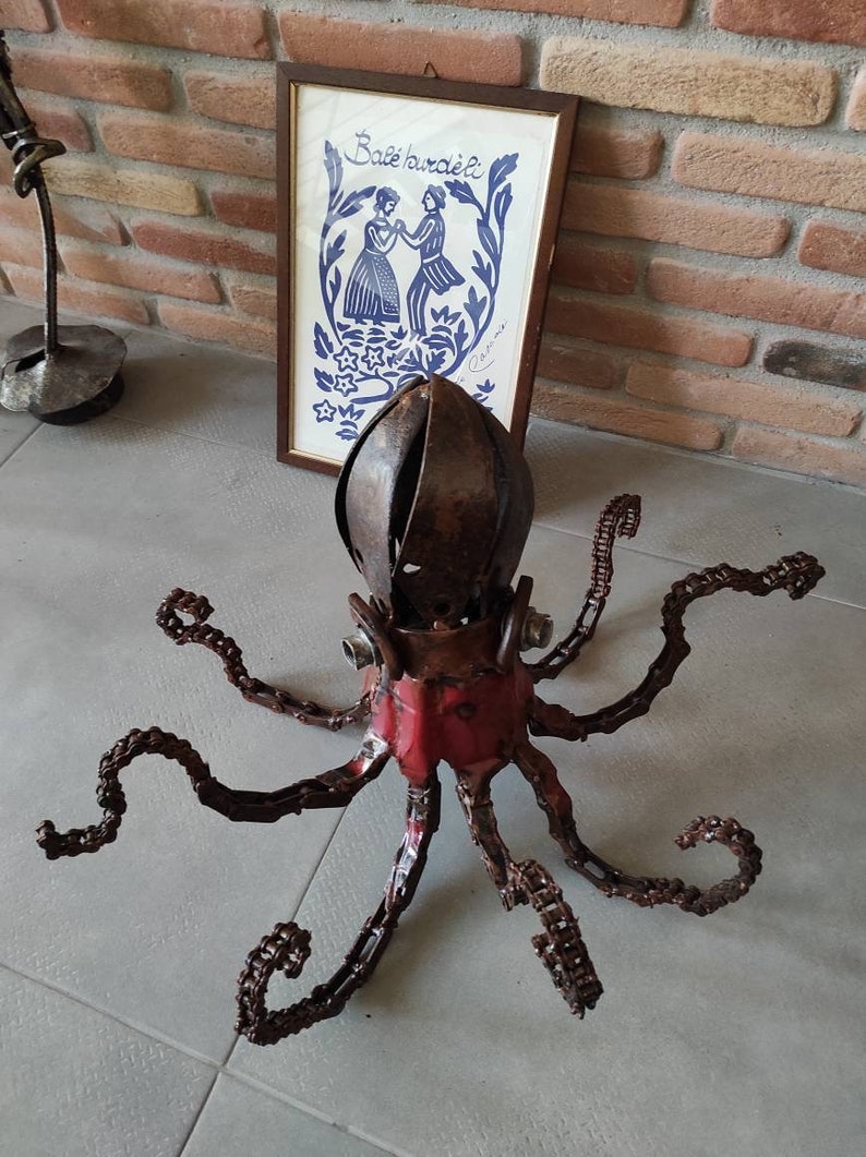 Octopus Sculpture by F-lor Da Fer - Recycled Iron Contemporary Artwork ...
