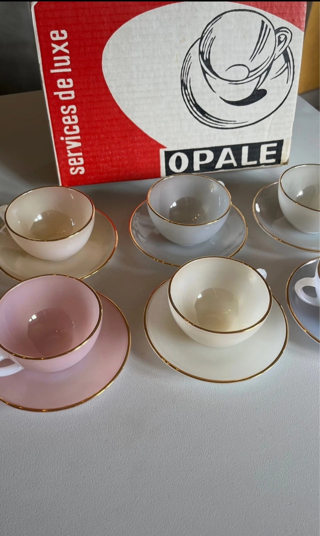 Arcopal - Arcopal France - Harlequin 1960s - Pastel Cups - Gold Rim ...