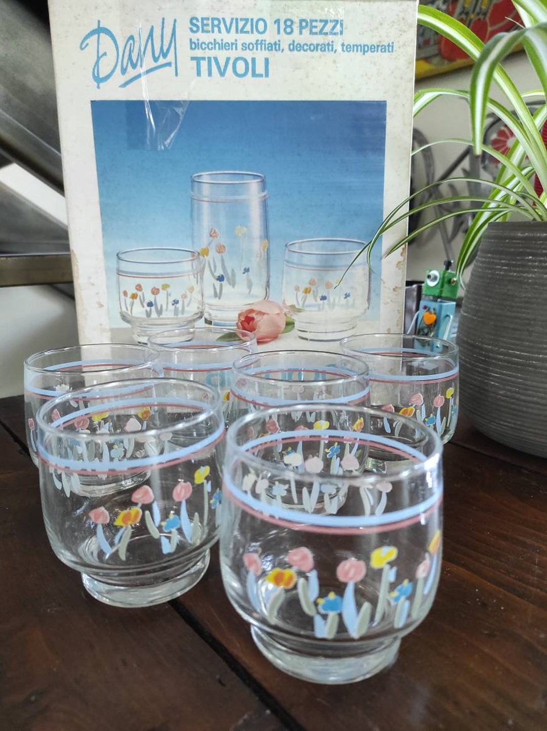 ARCOPAL 6 Glasses Colored Flowers Dany Collection - Vintage 1970s Glass ...