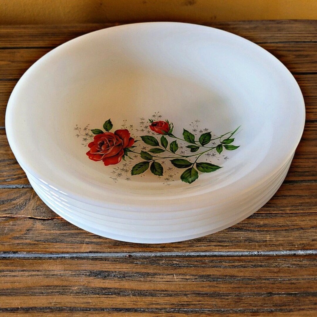 ARCOPAL 6 Soup Plates Red Roses Collection Vintage Design Made in ...