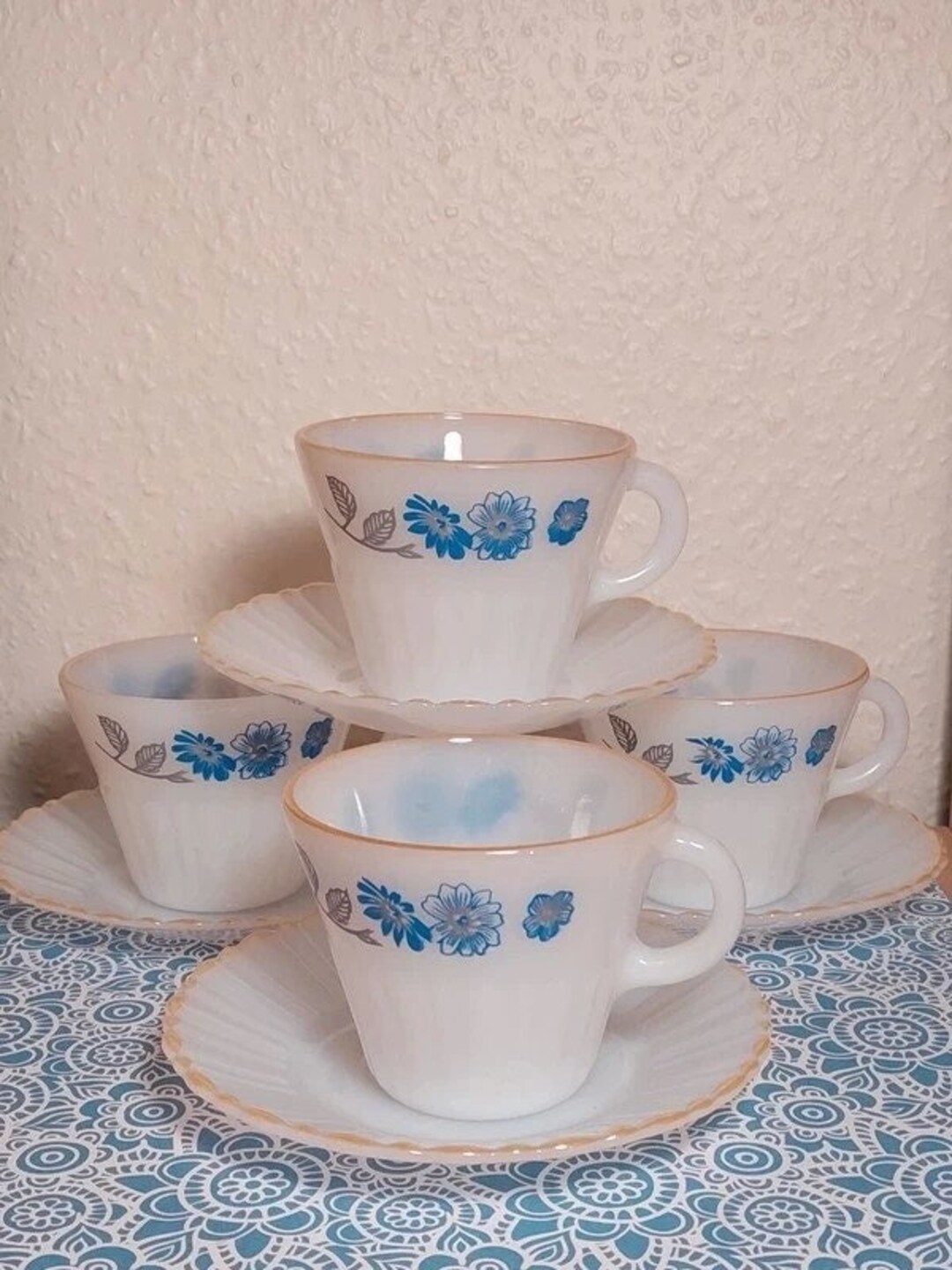 Termocrisa Mexico Set of 4 Cups With Saucer With Floral Pattern Vintage ...