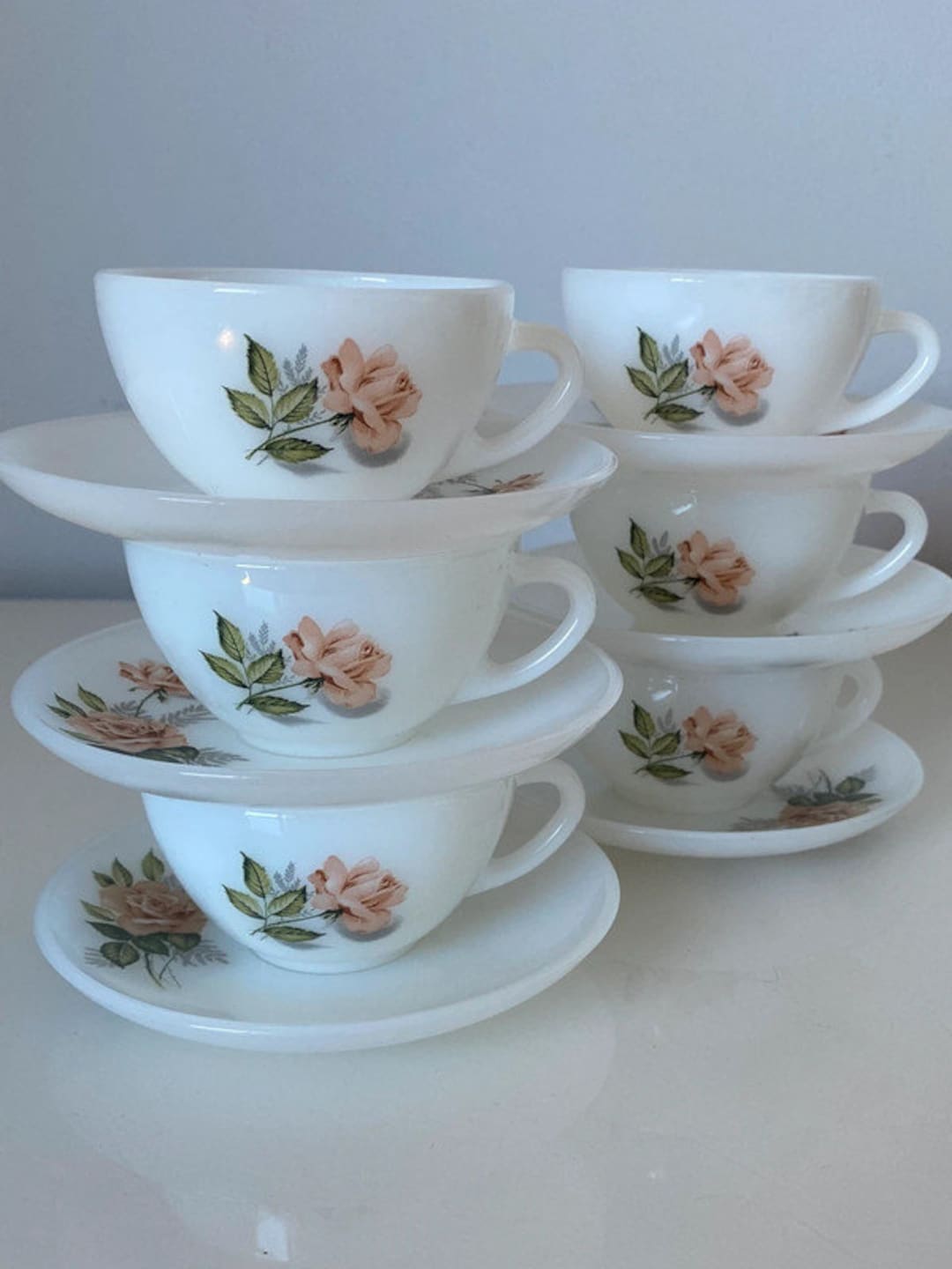 ARCOPAL 6 Coffee Cups With Saucer Pink Collection - Made in France ...