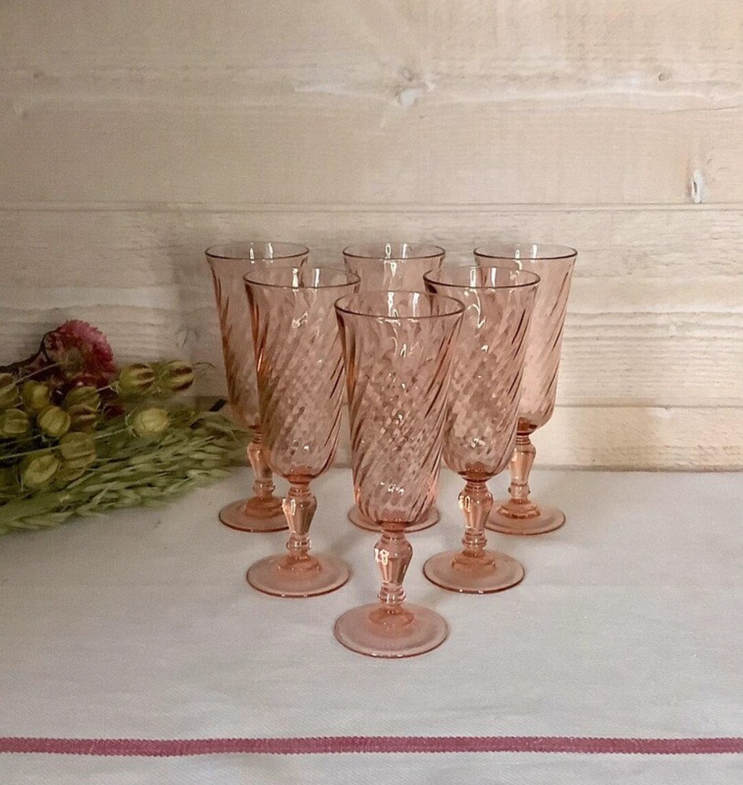 LUMINARC Arcoroc 6 Cocktail Glasses/stemware Model With Pink Stem ...